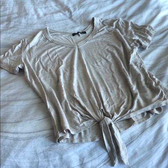 Kim & Cami | Tops | Kim Cami Heathered Beige V Neck Tie Front Tee ...